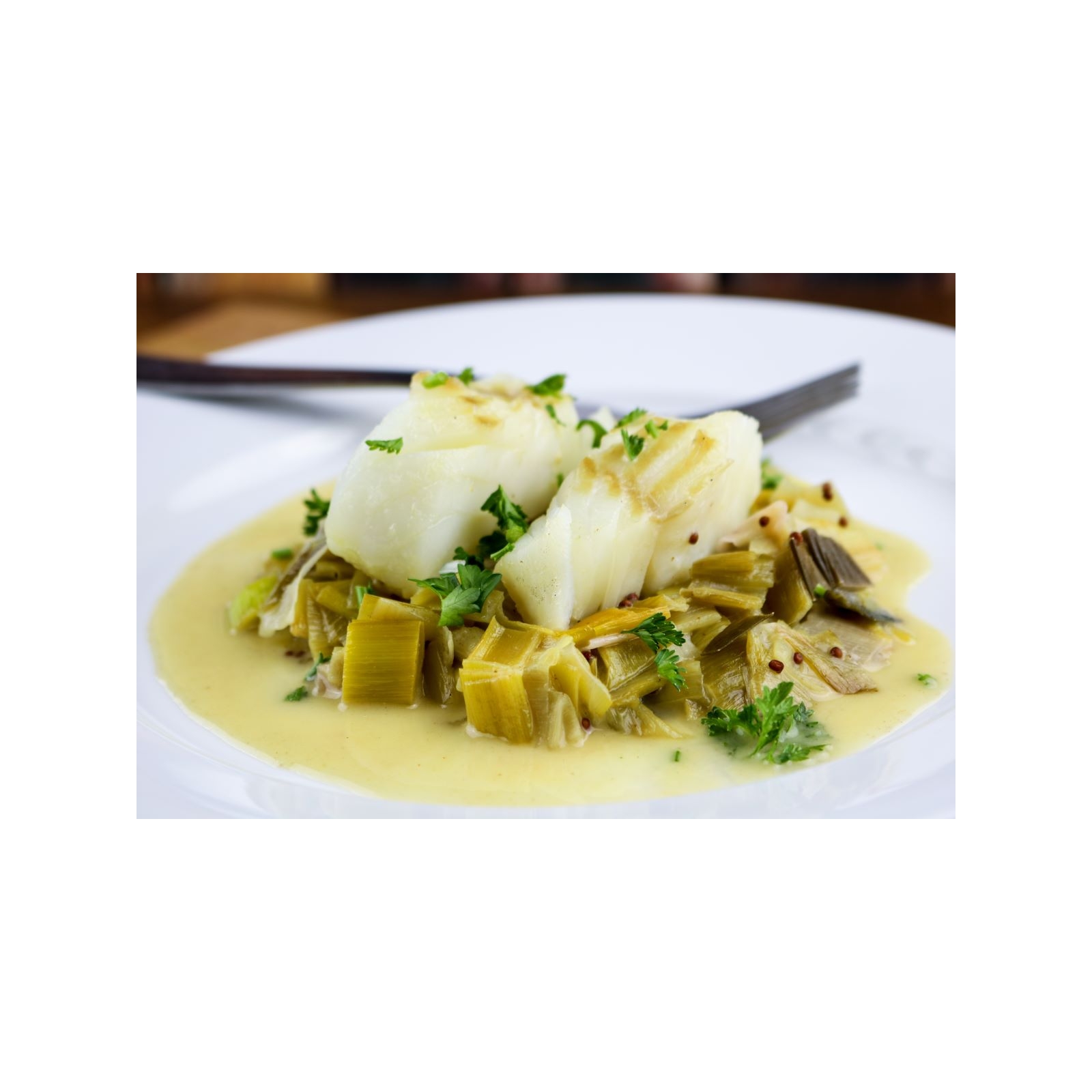 Poisson rôti fondu de poireaux